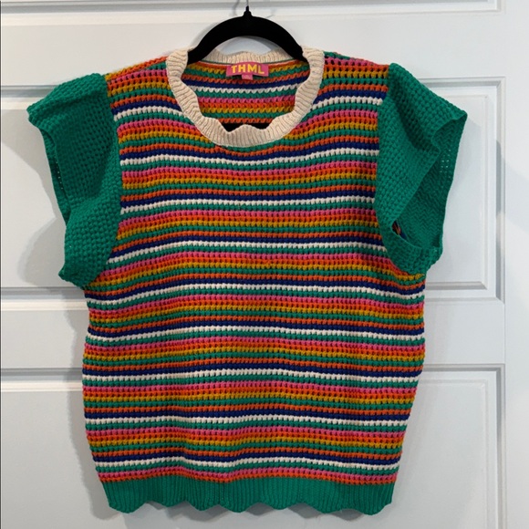 THML | Sweaters | Thml Crochet Multi Color Sweater Flutter Sleeve Xl ...